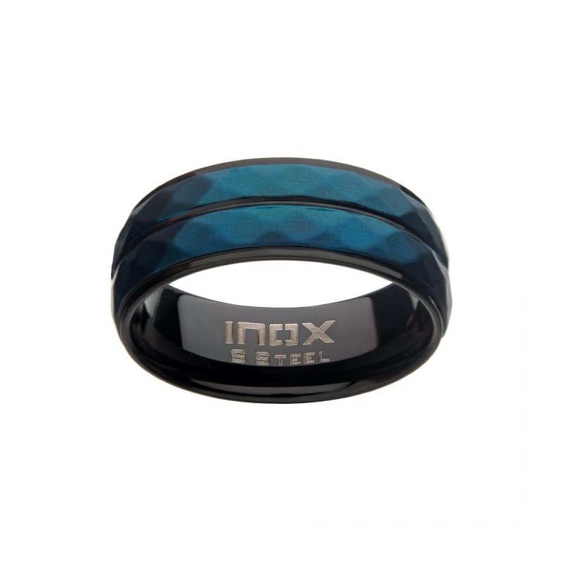 INOX Jewelry Stainless Steel with Matte Black & Blue IP Double Hammered ...