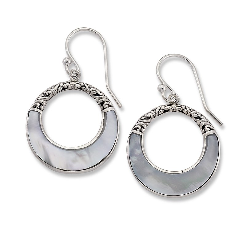 Samuel B STERLING SILVER ROUND MOTHER OF PEARL OPEN EARRINGS 56882E ...