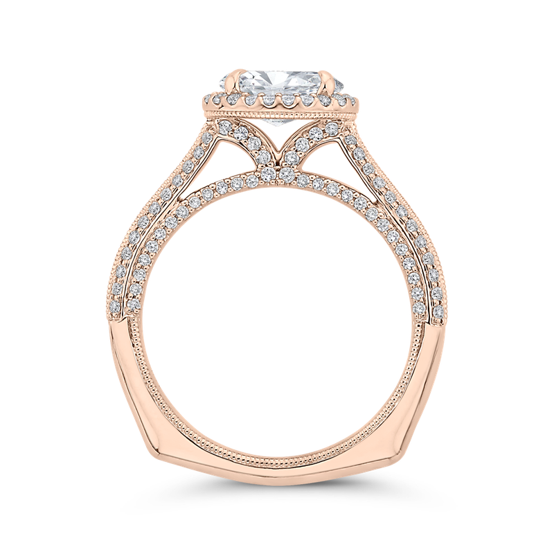 Carizza 14K Rose Gold Oval Diamond Halo Engagement Ring with Euro Shank ...