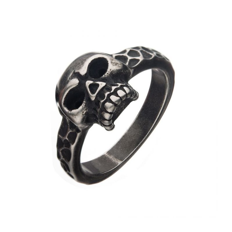 INOX Jewelry Antiqued Stainless Steel Skull Ring FR60001AT - AmRheins.com