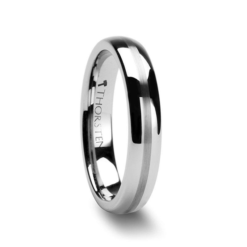 Thorsten Rings BELLATOR Domed with Brushed Stripe Tungsten Wedding Ring ...