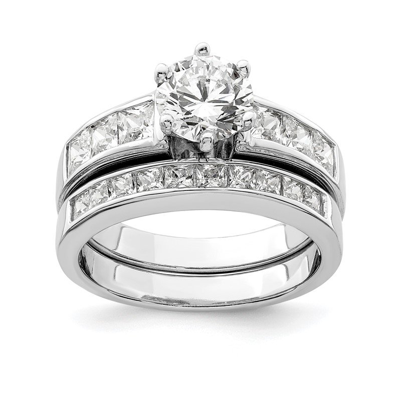 Sterling Silver Rhodium plated CZ 2 Piece Wedding Ring Set