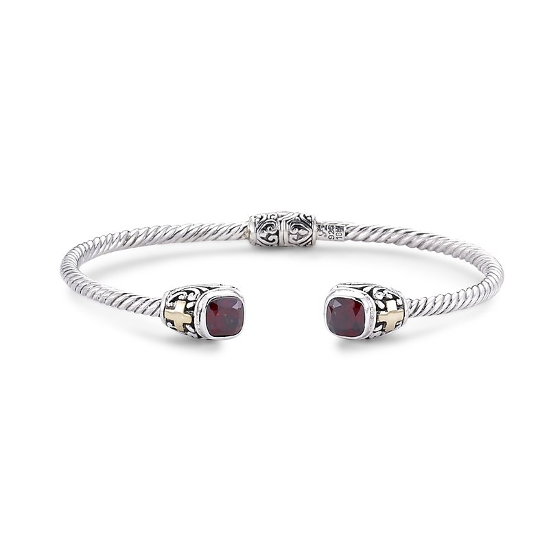 Samuel B STERLING SILVER/18K 3MM SQUARE DESIGN BANGLE WITH GARNET ...