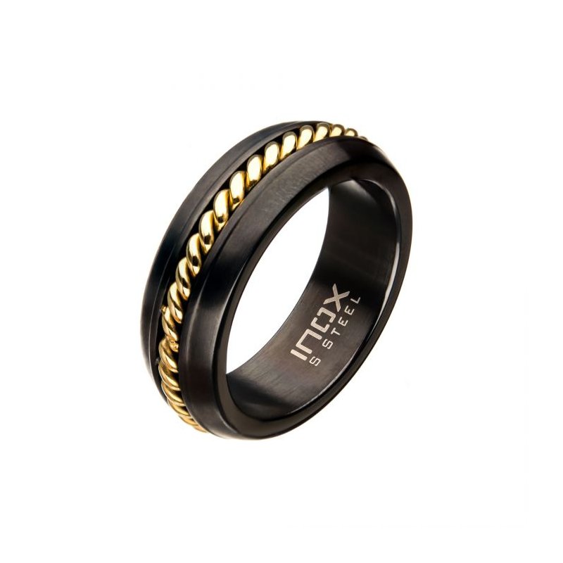INOX Jewelry Steel Polished Gold IP Inlayed Ring FR0007 - Glennpeter ...