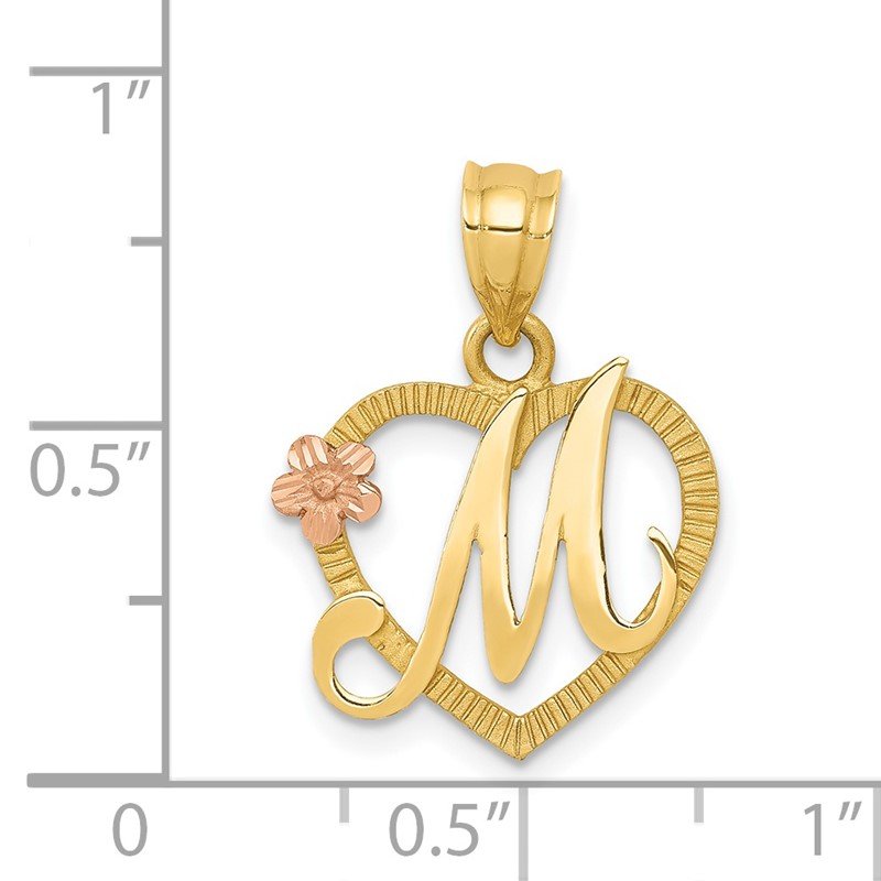 Quality Gold 14k Two Tone Heart Letter M Initial Pendant D898M Nacols Jewelry