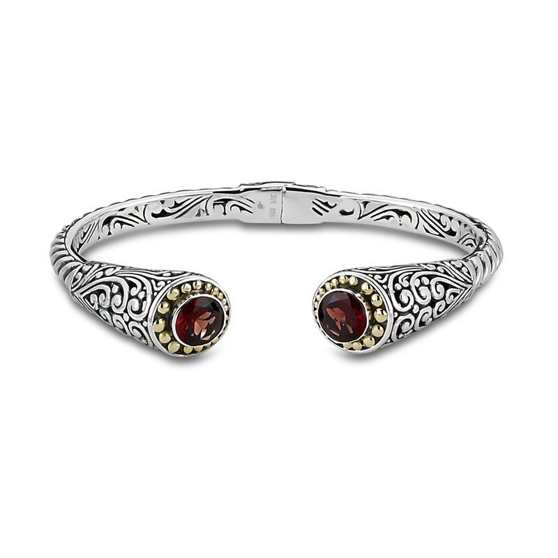 Samuel B STERLING SILVER/18K HINGED BANGLE W/ ROUND GARNET END CAPS ...