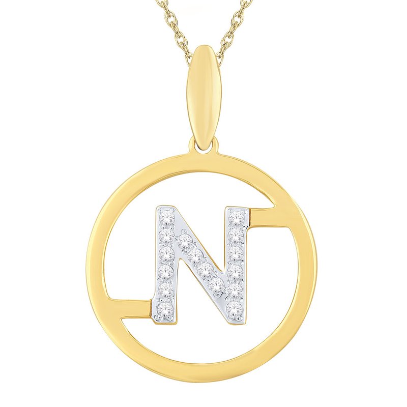 SDC Creations Gold & Diamond Circular Initials Pendant (Letter N ...