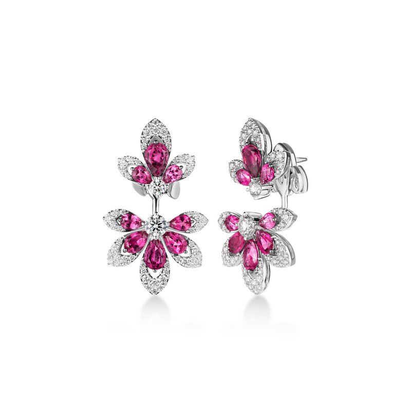 Tiare' Pavé Diamond And Rubellite Ruby Flower Drop Earrings TIARE-PAVE ...