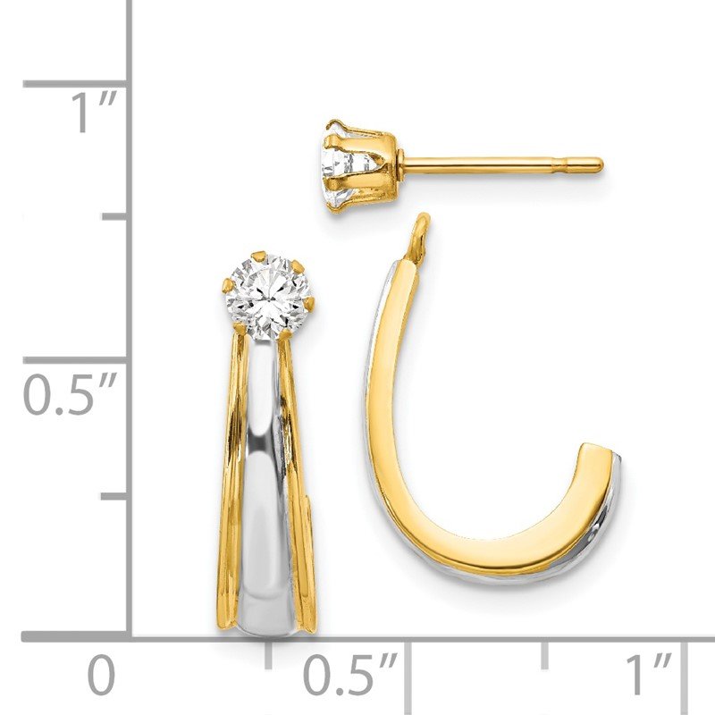 Quality Gold 14k Rhodium J Hoop with CZ Stud Earring Jackets YE542 Bacon Jewelers