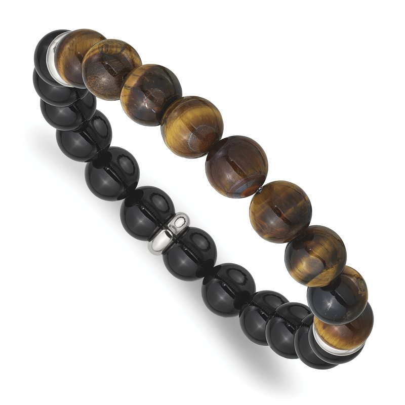 Chisel Stainless Steel Polished 10.5mm Black Agate and Tiger's Eye ...