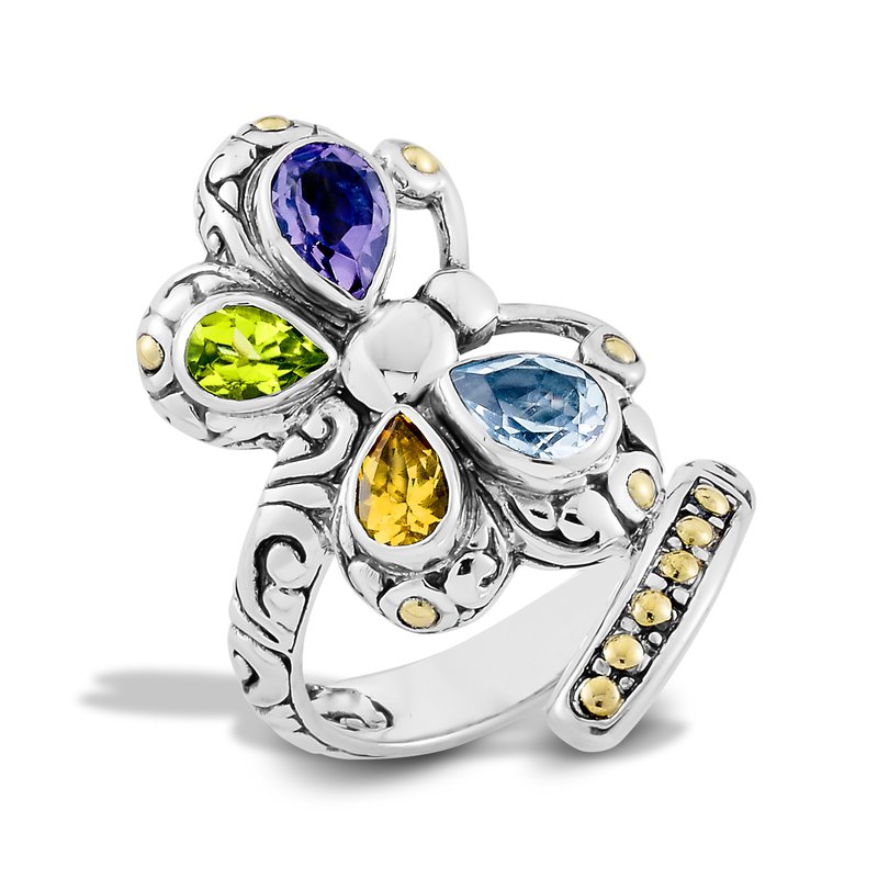 Samuel B STERLING SILVER/18K MULTI GEMSTONE BUTTERFLY BYPASTERLING ...