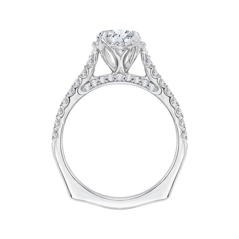 Carizza 14K White Gold Round Diamond Floral Engagement Ring with Euro ...