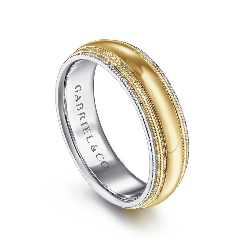Gabriel Bridal 14K White-Yellow Gold High Polish Men's Wedding Band ...