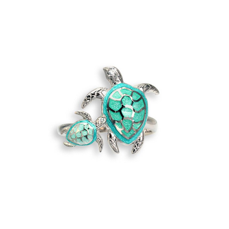 Nicole Barr Designs Green Turtle Ring. Sterling Silver-White Sapphire ...