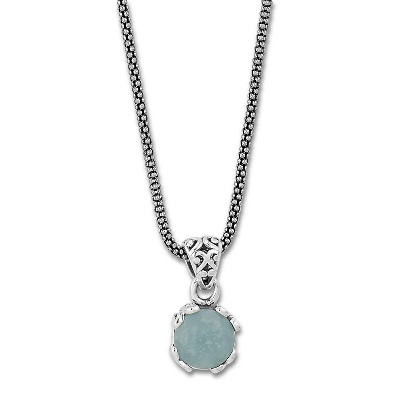 Samuel B STERLING SILVER 7MM ROUND AQUAMARINE PENDANT ON CHAIN 59672P ...