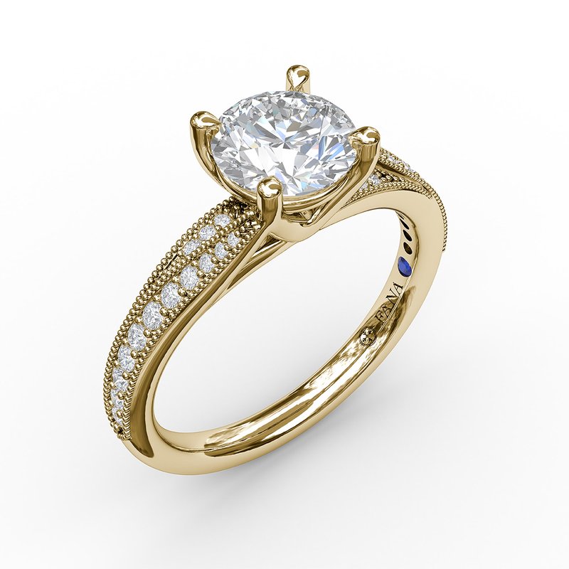 Classic Diamond Engagement Ring with Detailed Milgrain Band S3054 - Fana