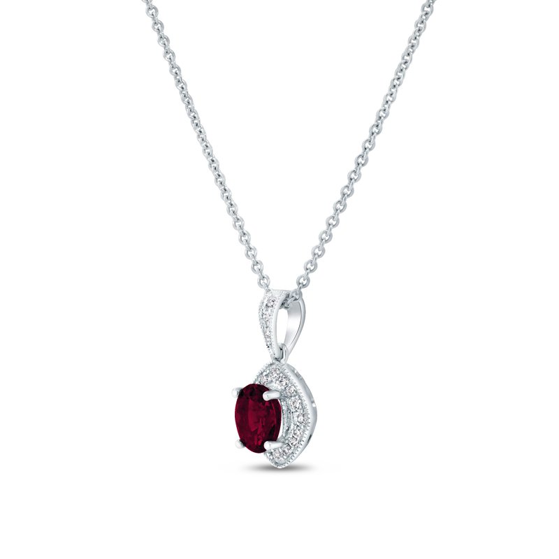 Uneek Precious Collection Halo Oval Shaped Ruby Drop Pendant LVNMT0150R ...
