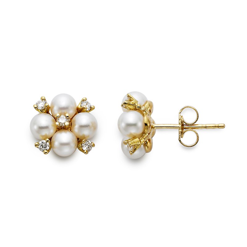 Pearl Diamond Cluster Earrings E1155 - Mastoloni Pearls