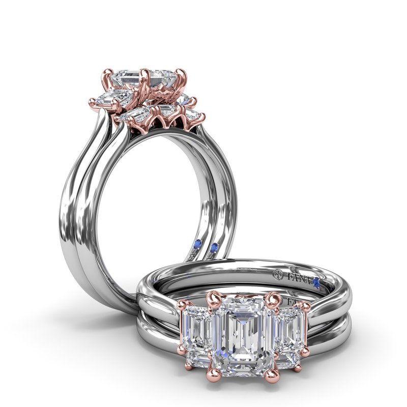 Three-Stone Emerald-Cut Engagement Ring S4339 - Fana