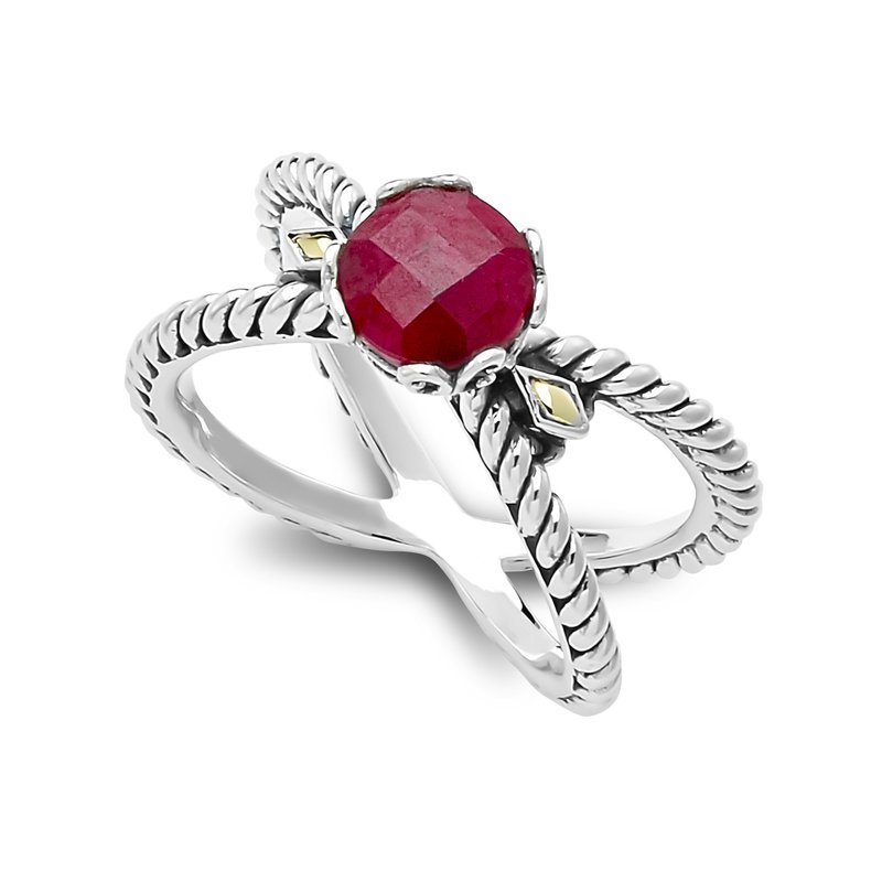 Samuel B STERLING SILVER/18K"X" DESIGN BIRTHSTONE RING IN RUBY 63265R ...