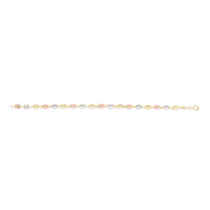 Royal Chain 14K Tri-color Gold Puffed Mariner Link Anklet RC1050-10 ...