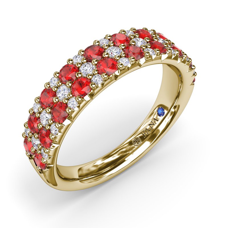 Pave Ruby and Diamond Wedding Band W6654R - Fana
