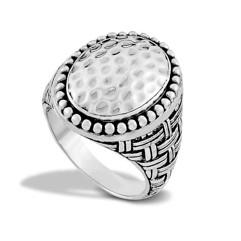 Samuel B STERLING SILVER OVAL BEADED DESIGN HAMMERED SILVER RING 62793R ...