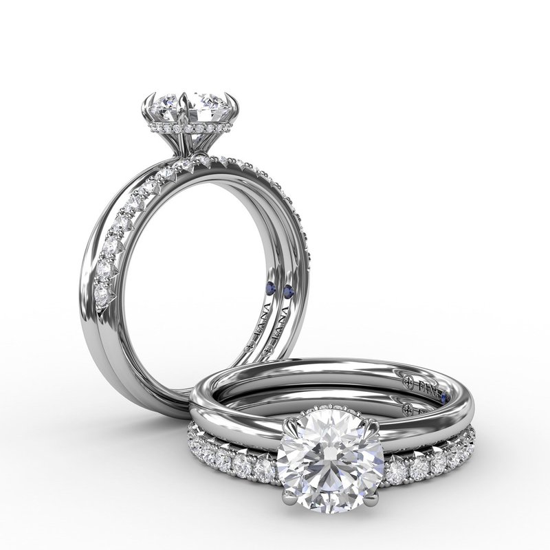 Contemporary Round Diamond Solitaire Engagement Ring With Hidden Pave Halo