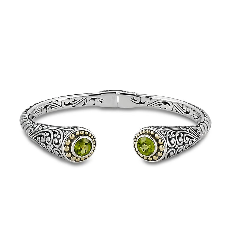Samuel B STERLING SILVER/18K HINGED BANGLE W/ ROUND PERIDOT END CAPS ...