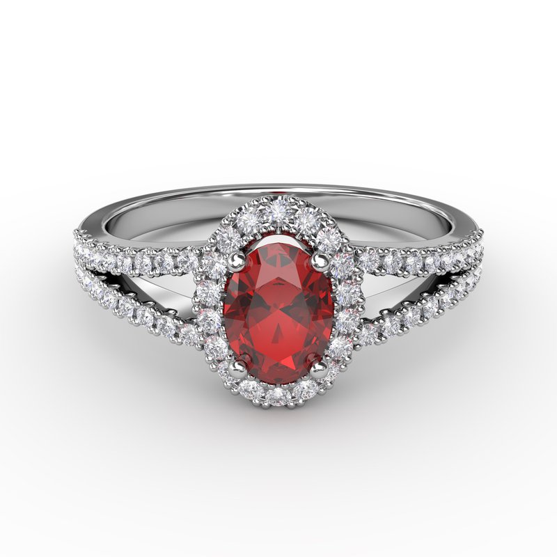 Fana Split Shank Oval Ruby and Diamond Ring R1212R - Schnacks Fine Jewelry