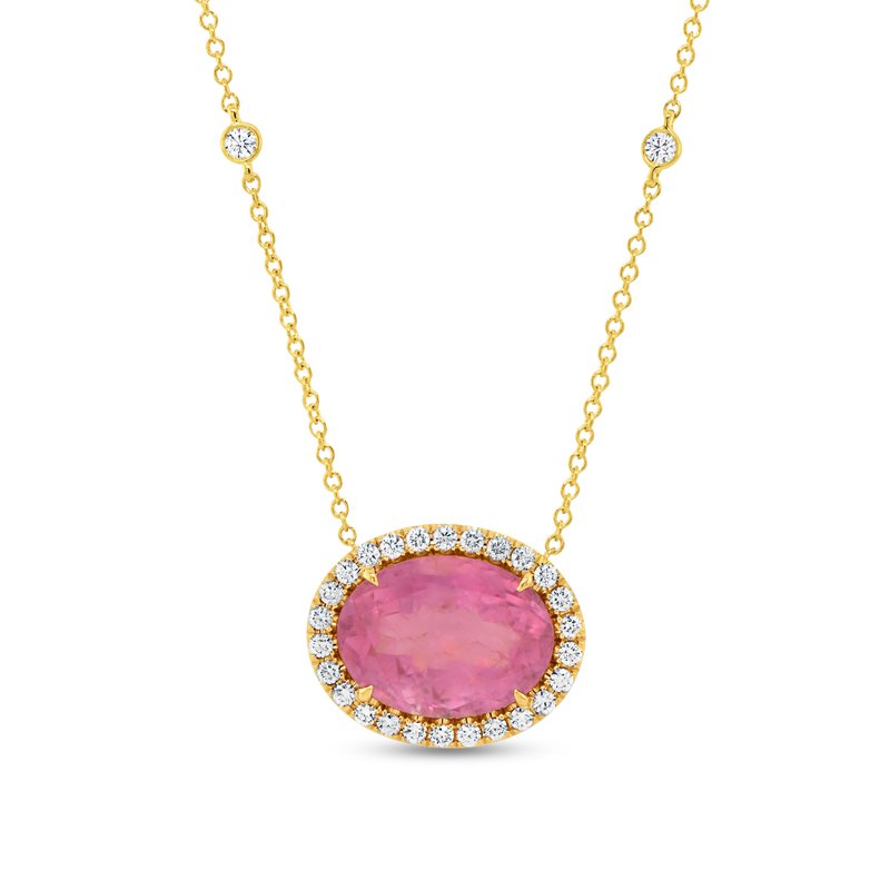 Uneek Timeless Collection Halo Oval Shaped Pink Tourmaline Drop Pendant ...