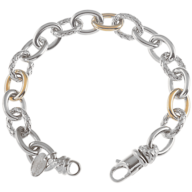 Yellow Gold & Sterling Shiny & Traversa Oval Link Bracelet VHB 453 - Alisa Yellow Gold & Sterling Shiny & Traversa Oval Link Bracelet VHB 453 - Alisa