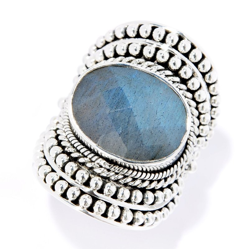 Samuel B STERLING SILVER BEADED DESIGN OVAL LABRADORITE RING 57711R ...