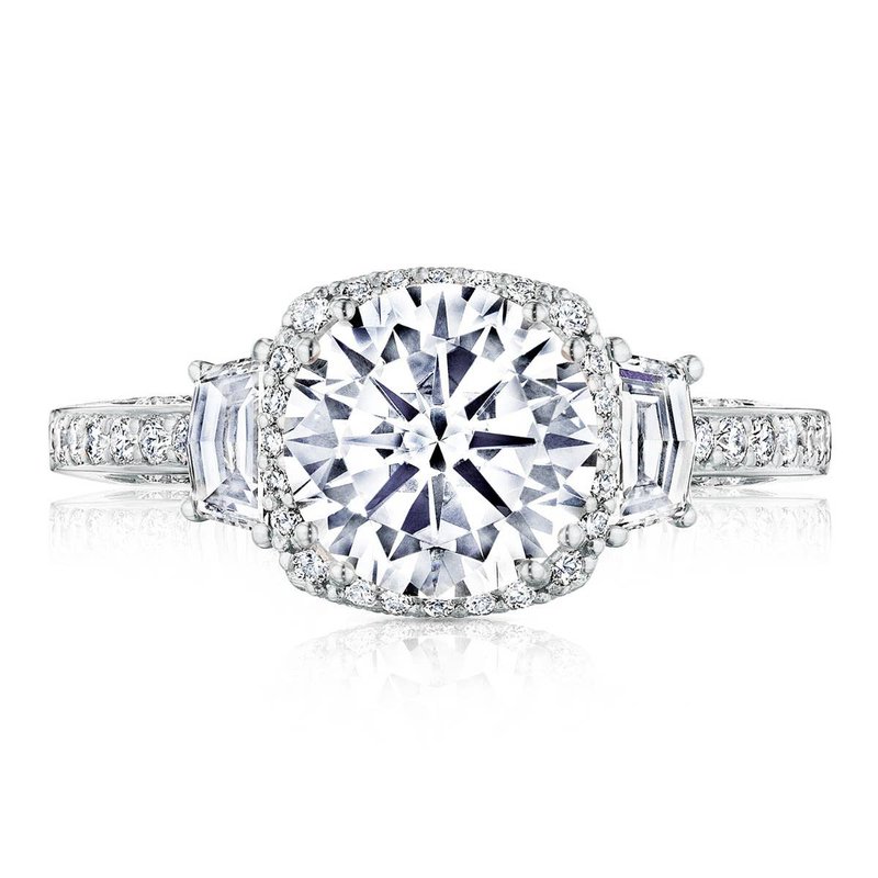 Round with Cushion 3 Stone Engagement Ring