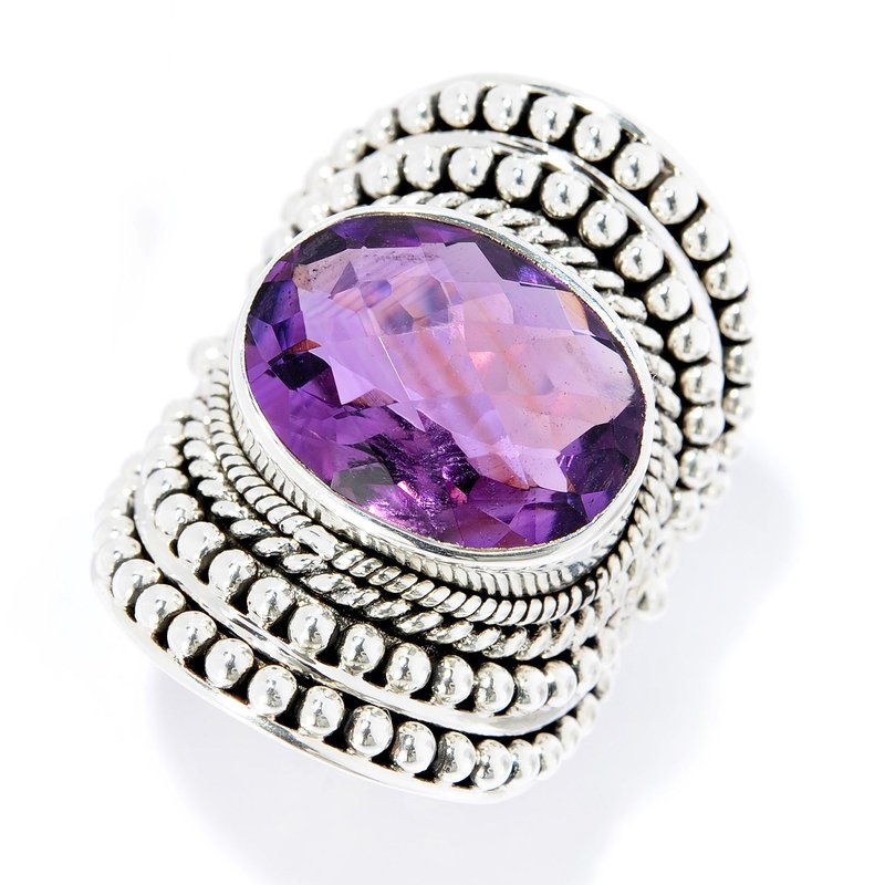 Samuel B STERLING SILVER BEADED DESIGN OVAL AMETHYST RING 57711R.SLA ...