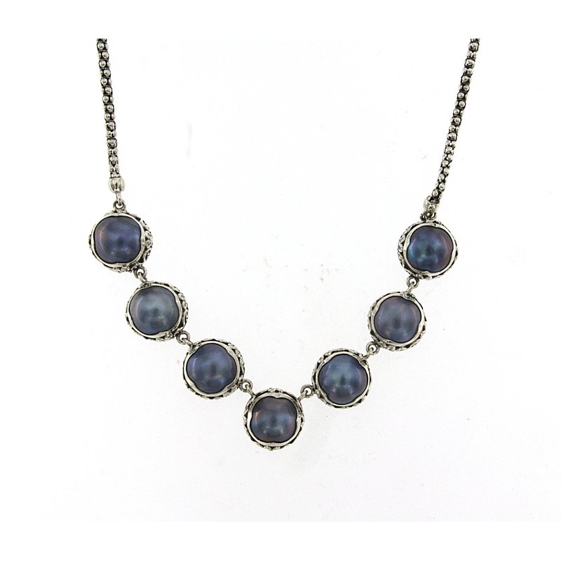 Samuel B STERLING SILVER ROUND 7 STONE BLUE MABE PEARL NECKLACE 59554N ...