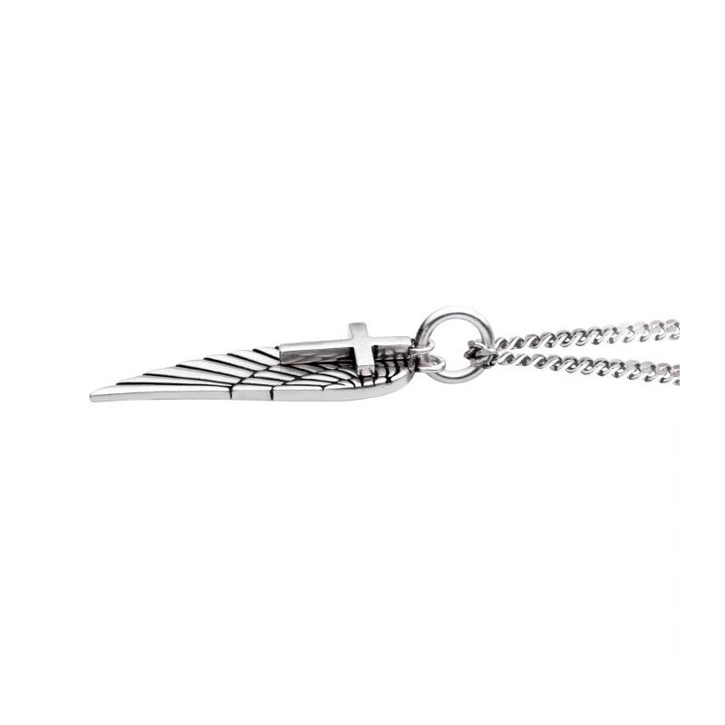 INOX Jewelry 925 Silver Oxidized Wing & Cross Duo Pendant with Curb ...
