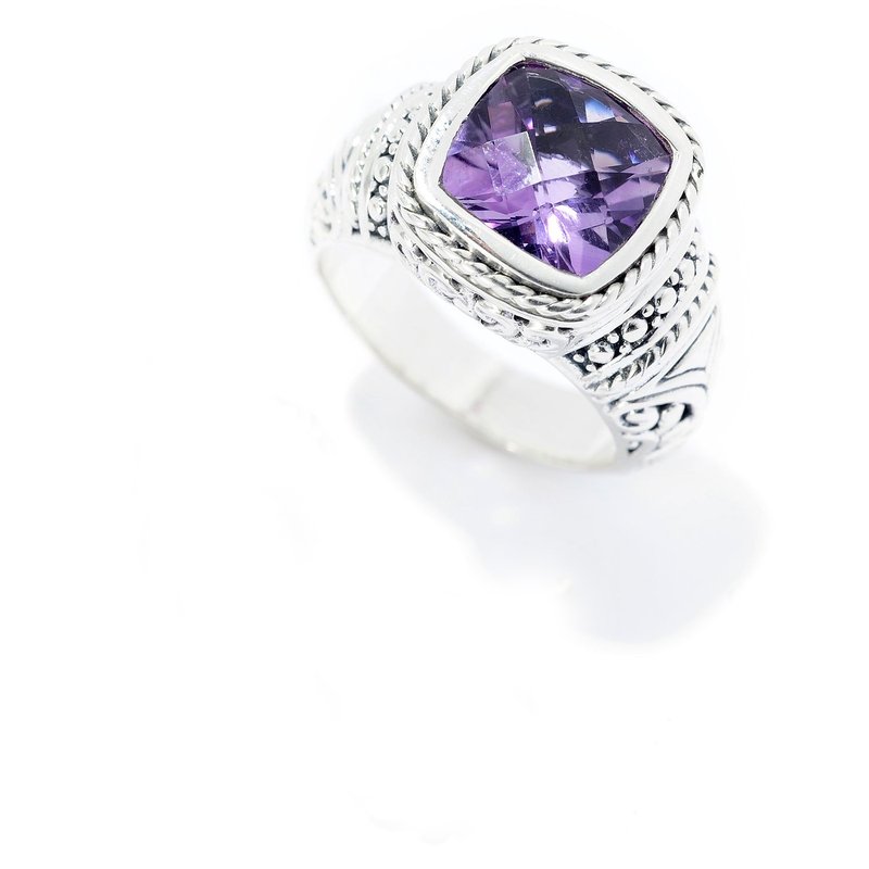 Samuel B STERLING SILVER CUSHION CUT AMETHYST RING 57986R.SLA ...