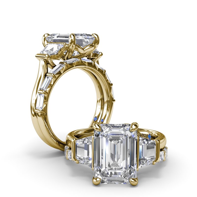 Three Stone Trapezoid Diamond Engagement Ring S4279 - Fana
