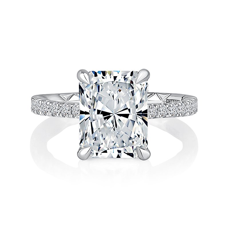 A. JAFFE Radiant Shaped Diamond Engagement Ring with Hidden Halo and ...