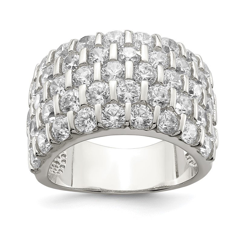 Sterling Silver Rhodium plated CZ Wide Band Ring