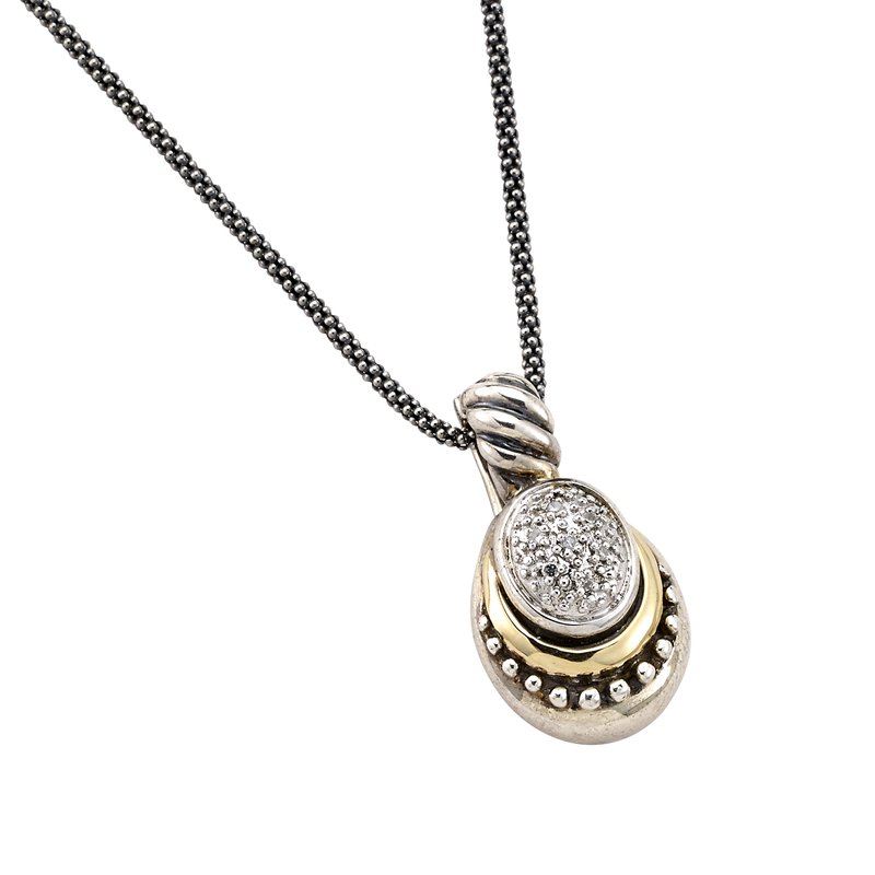 Samuel B STERLING SILVER/14K OVAL DIAMOND CABLE LOOK PENDANT 53349P.D ...