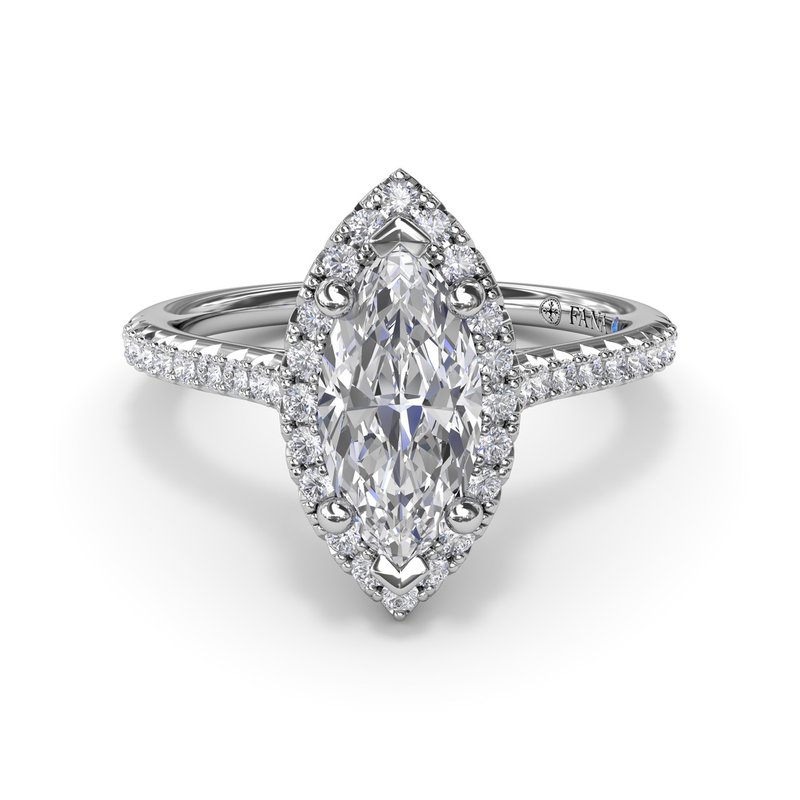 Delicate Marquise Halo And Pave Band Engagement Ring S3792-MQ-100CT - Fana