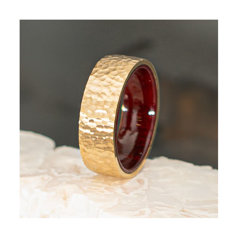 INOX Jewelry Gold IP Titanium & Redwood Matte Finish Hammered Comfort ...