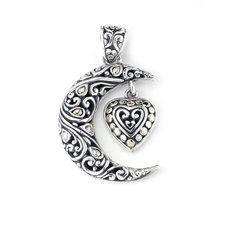 Samuel B STERLING SILVER/18K CRESCENT MOON & HEART PENDANT 59530P.SLGO ...