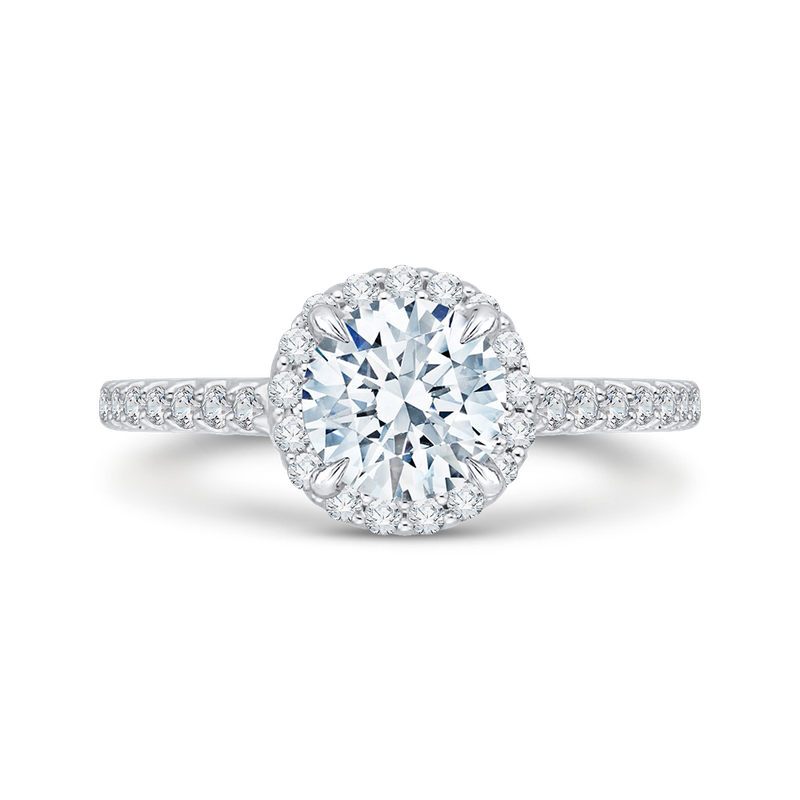 Carizza 14K White Gold Round Cut Diamond Halo Engagement Ring with Euro ...