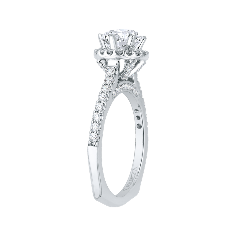 Carizza 14K White Gold Round Cut Diamond Halo Engagement Ring with Euro ...