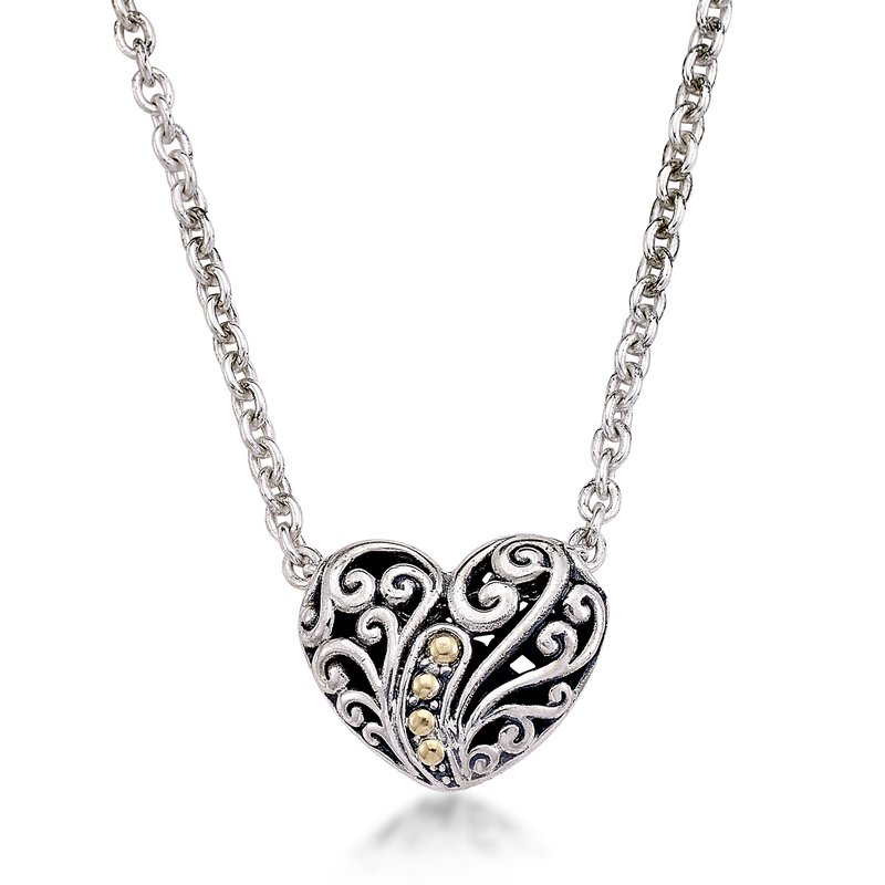 Samuel B STERLING SILVER/18K 18" BALINESE SWIRL DESIGN HEART NECKLACE ...