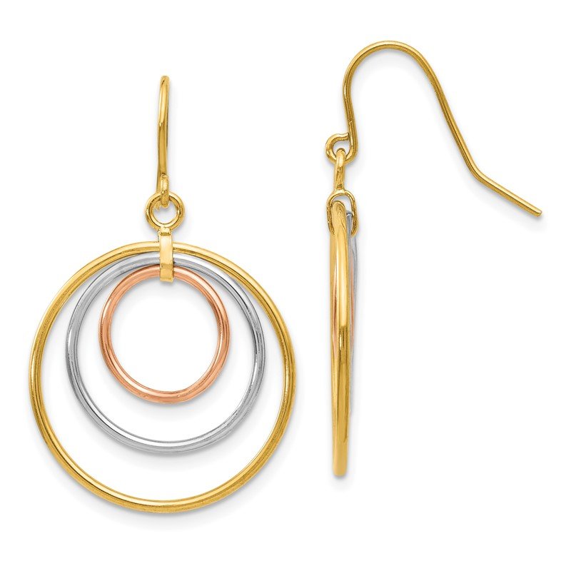14k Tri Color Circle Dangle Earrings