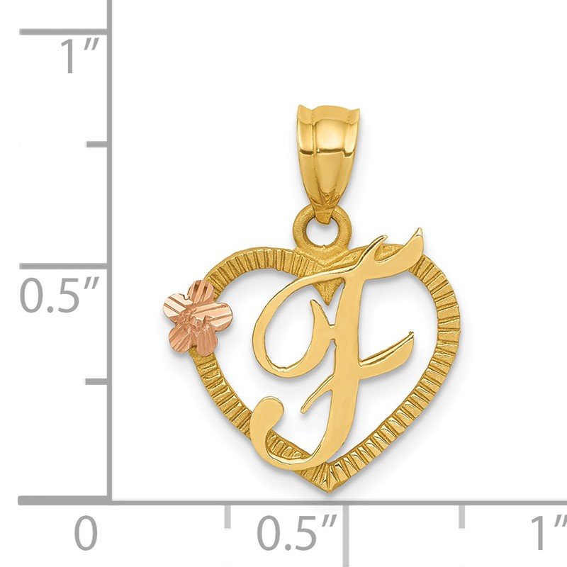 J.F. Kruse Signature Collection 14k Two Tone Heart Letter F Initial Pendant D898F J.F. Kruse Jewelers